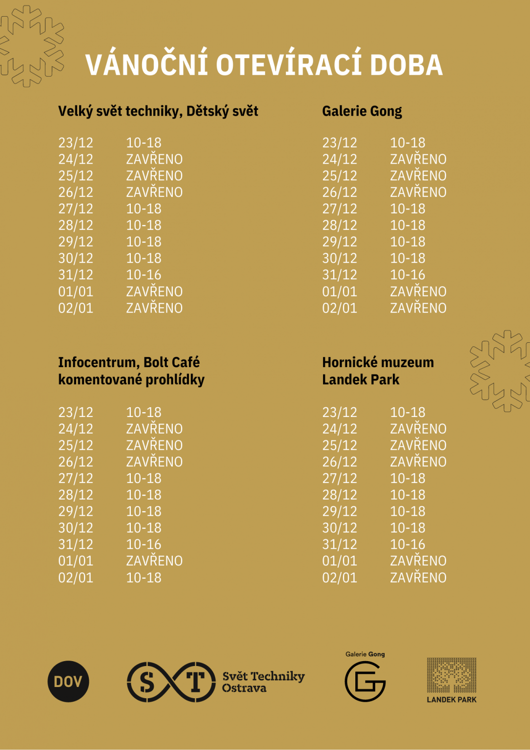VÁNOČNÍ OTEVÍRACÍ DOBA - Dolní Vítkovice